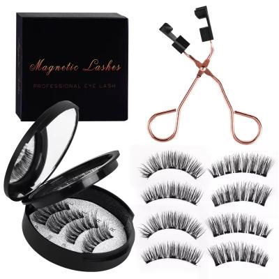 China Natural Length 3D Effect Strip Fiber False 5 Magnetic Eyelash Powerful Magnets Custom Logo for sale