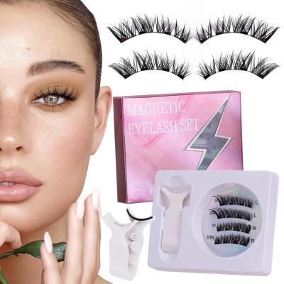 China Custom Logo 3d Soft Thick Glueless Magnetic Eyelashes Self Adhesive Full Strip Reusable for sale
