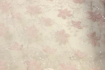 China Tulle Bridal Lace Fabrics , DTM Light Pink Lace Fabric 10yds Long for sale