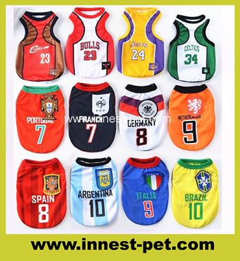 China sports football basketball team dogs apparel pet clothes 100% polyester colorful cute dog Tshirt for sale