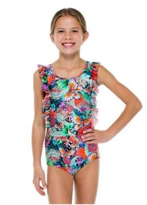 China Butterfly Print One-piece Swimsuit With Ruffles - Viva Cuba One Piece for sale