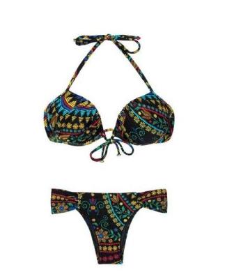 China Black Balconette Push-up Bikini With Small Flower Design - Bordado Balconet for sale