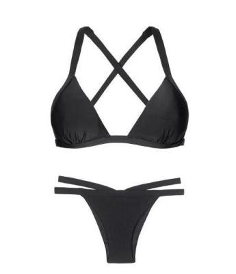 China Black Fixed Triangle Bikini With A Cross Back - Triangulo Preto for sale