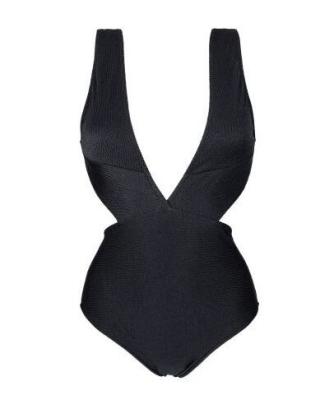 China 1 Piece Black Textured Swimsuit With A Deep Neckline - Duna Black Triquini for sale
