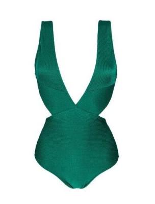 China 1 Piece Textured Green Swimsuit With A Deep Neckline - Duna Green Triquini for sale