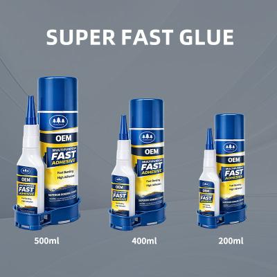 China Oem Factory Super Glue Cyanoacrylate Adhesive 400ml and 100g Spray Activator Two-component Instant Glue for sale