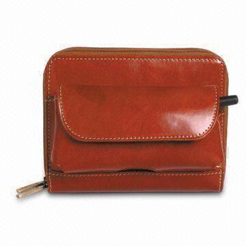 China Double Zip-around Wallet with Strap and Unique Contrast Stitching, Comes in Various Colors factory