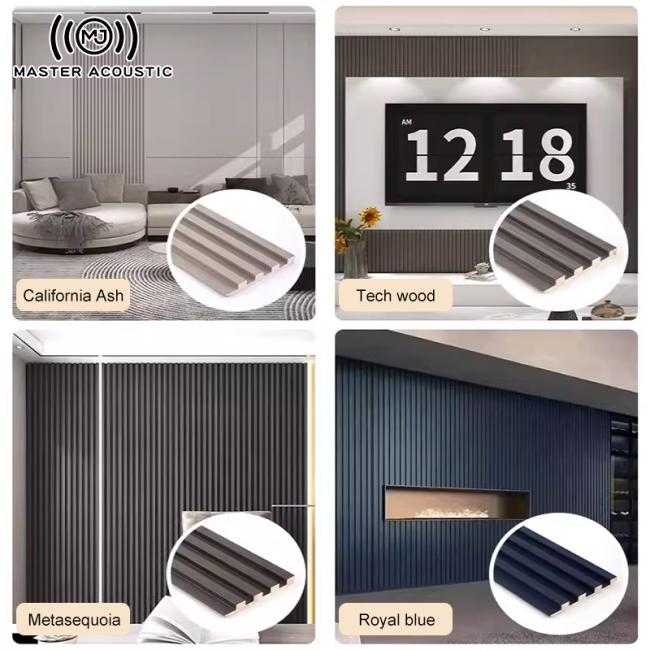 Interior decoration with wooden acoustic panels