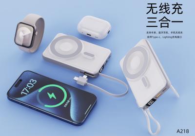 中国 15W QI マグネット 無線電源バンク 携帯用のホルダー付き 10000mAh 3 in 1 無線充電器 販売のため