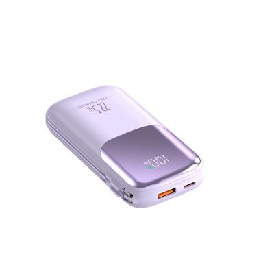 中国 Portable 10000mAh Pocket Power Bank With 2 Cord PD 22.5W Fast Charging LED Display USB-C Output 販売のため