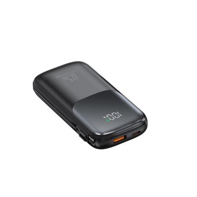 中国 Portable 10000mAh Pocket Power Bank With 2 Cord PD 22.5W Fast Charging LED Display USB-C Output 販売のため