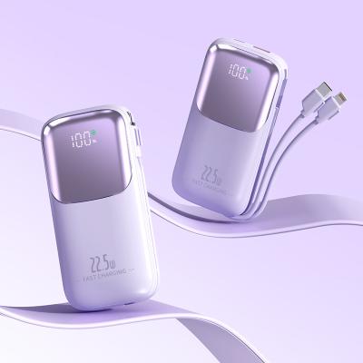 中国 Portable 10000mAh Pocket Power Bank With 2 Cord PD 22.5W Fast Charging LED Display USB-C Output 販売のため