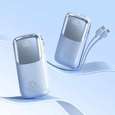中国 Portable 10000mAh Pocket Power Bank With 2 Cord PD 22.5W Fast Charging LED Display USB-C Output 販売のため