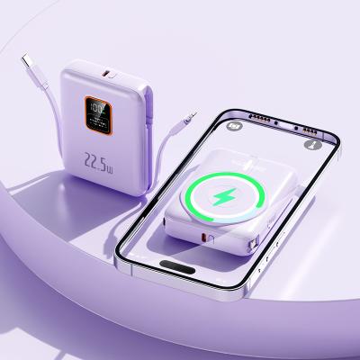 China Built In Cables Fast Charging Portable 15W 10000 Mah Smart Wallet With Power Bank And Wireless Charger for sale