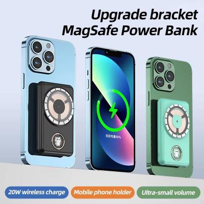 China Custom Logo Punk Magnetische Power Bank Met Bracket 5000mah 10000 Mah Ingebouwde Kabel Te koop