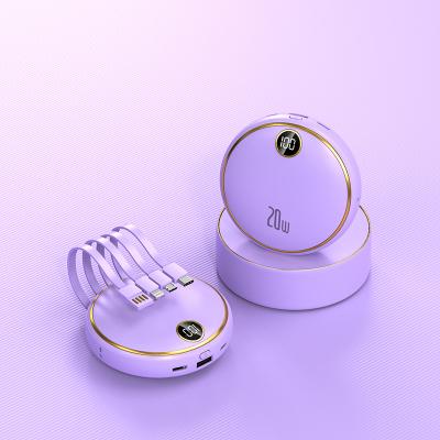 Cina Mini Pocket Power Bank 20000mah Rotondo Portatile Cintura Line Power Bank Per iPhone caricabatterie in vendita