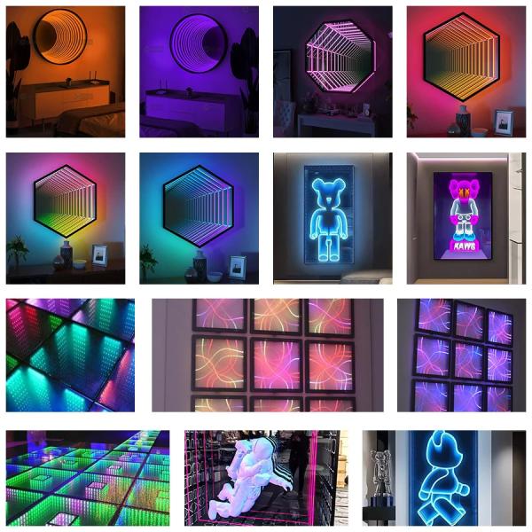 Quality Home Bar LED Neon Sign Mirror Background Wall Decorative Infinity LED Mirror for sale