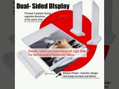 Double-Sided Led Advertising A4 Light Boxs For Rechargeable Restaurant Menu