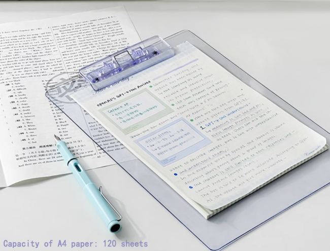 PET material transparent ins wind board clip for A4 file folder, exam papers storage, receipts organization, writing board pad
