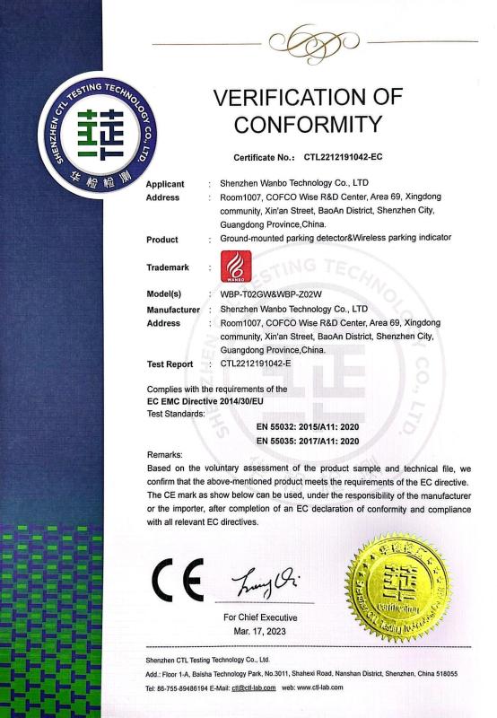 VERIFICATION OFCONFORMITY - Shenzhen Wanbo Technology Co., Ltd.