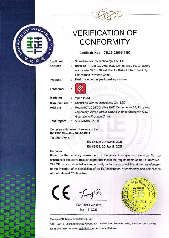 VERIFICATION OFCONFORMITY - Shenzhen Wanbo Technology Co., Ltd.