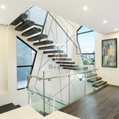China decorative staircase/glass wood stairs Modern Customized Straight Glass Staircase modern stairs for sale