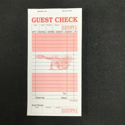 China Chinese style single part Customized Restaurant Guest Checks With Black Ink And Paper for sale