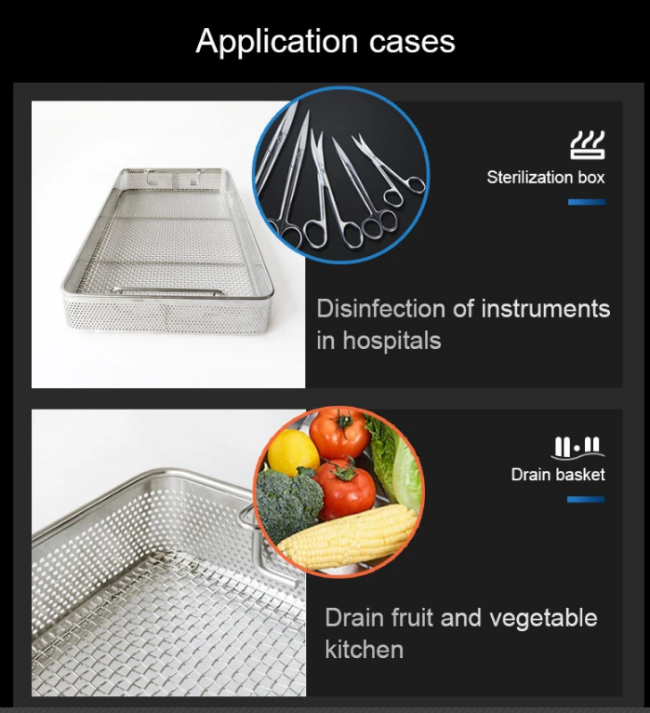 Stainless steel wire basket with detailed view