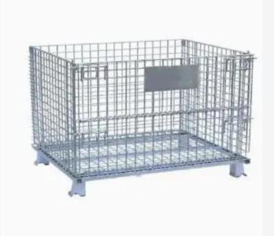 China Stackable Folded Galvanized Steel Welded Heavy Duty Wire Mesh Container With Top Cover for sale