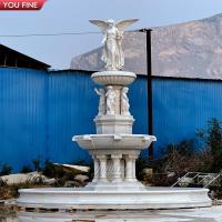 Quality Outdoor Hand Carved White Marble Angel Statue Water Fountain for sale