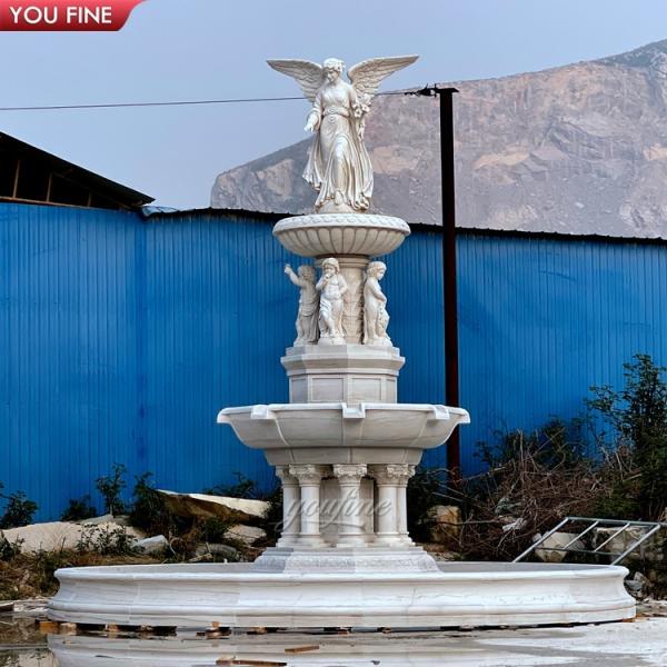 Quality Outdoor Hand Carved White Marble Angel Statue Water Fountain for sale