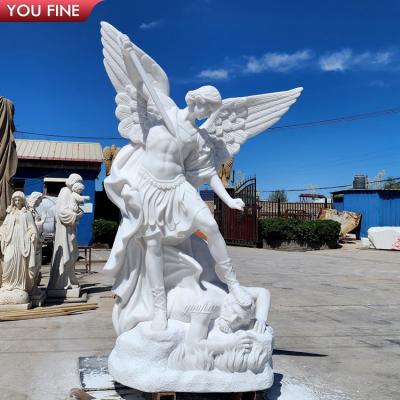 China Outdoor Church Religious White Life Size Marble Saint Michael Angel Statue Stone for sale