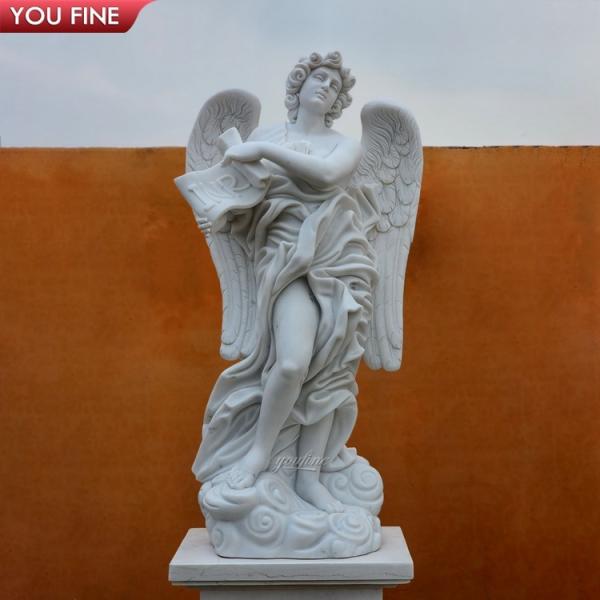 Quality Villa Corntyard Luxury Decor Hand Carved Big Wings Marble Angel Statue for sale