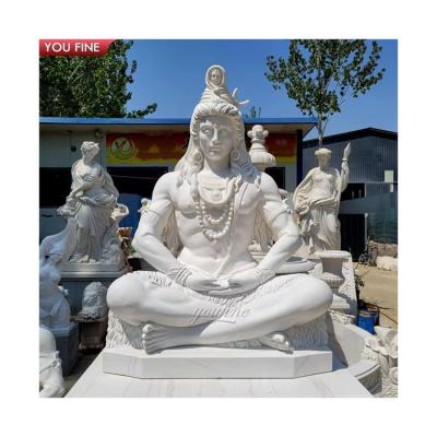 China Hand Carved Classic White Marble Life Size Lord Shiva Statue for sale