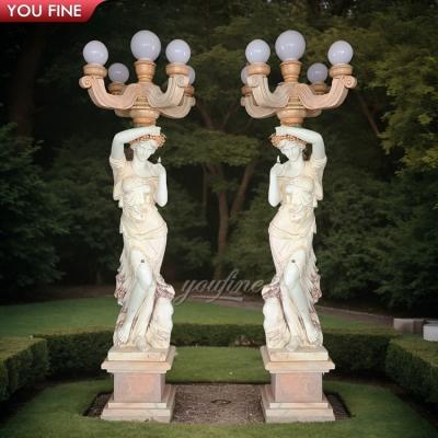 China Road Lighting Marble Figure Stone Sculpture for Garden Lamp for sale