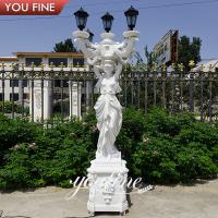 Quality European Style Standing Marble Figure Stone Sculpture for Garden Lamp for sale