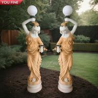 Quality Outdoor Garden Decoration Marble Woman Statue Lamp for sale