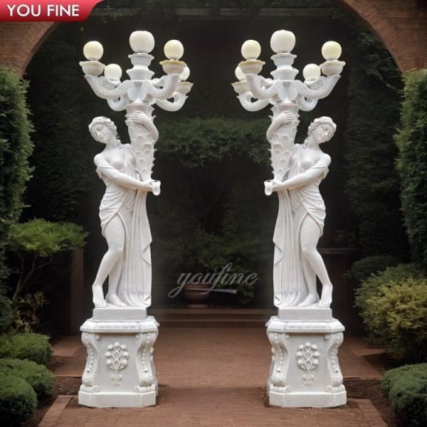 Quality Outdoor Garden Life Size Marble Human Figure Statue Light for sale