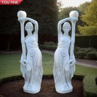 Quality Hand Carved Life Size White Garden Arts Floor Statue Girl Marble Sculptures Lamp for sale