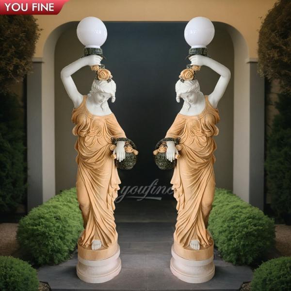 Quality Home Decor Marble Lady Statue with Lamp for sale