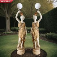 Quality Garden Natural Stone Lady Sculpture With Lamp Marble Statue for sale