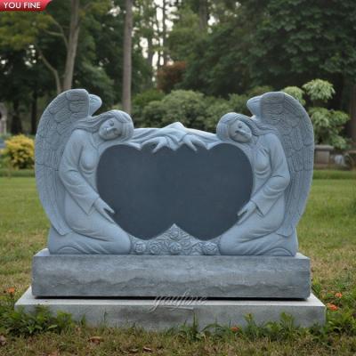 China Modern Black Granite Double Angel Headstone Tombstone Cemetery Memorial Stone for Couple Engraved Heart Angel Wings Marble for sale