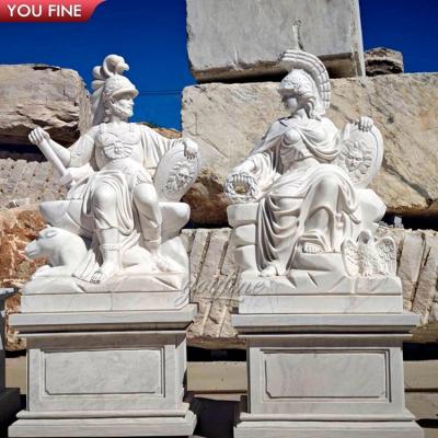 China Outdoor Garden Life Size Sitting Greek Warrior Statue Marble Sculpture for sale