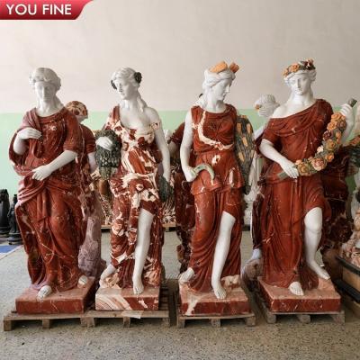 China Polish Stone Garden Sculpture Outdoor Red Marble Four Season Women Statues for sale