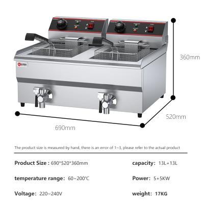 Cina Fritura elettrica a doppio serbatoio con valvola dell'olio e gamma di temperatura da 60 a 200 gradi in vendita
