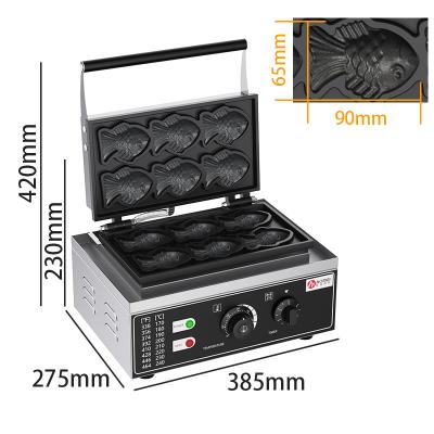 China Elektrische Mini Fish Taiyaki Maker Roestvrij staal 6 Fish Shape Waffle Baker Machine Te koop