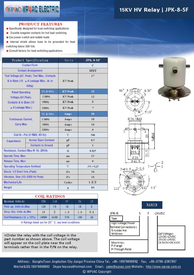 JPK8SF High Voltage Vacuum Relay