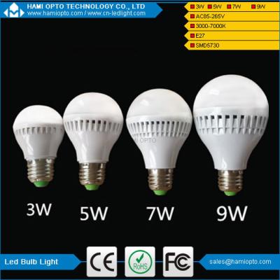 China 3W 5W 7W 9W Plastic led bulb lighting with E27/ B22 SMD5730 LED for sale