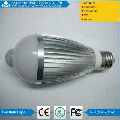 China 7W LED Light Bulb Globe with PIR Motion Sensor E27 Screw, B22 Bayonet for sale