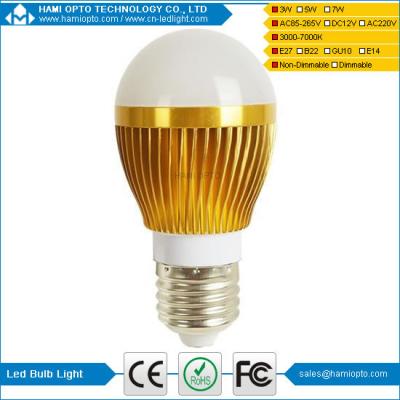 China 3W Led bulbs light AC85-265V E27 Base Gold housing for sale